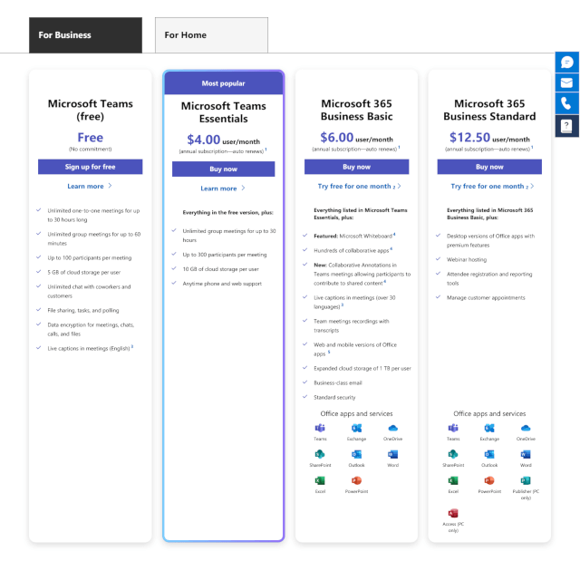 Microsoft Teams | Pricing Pages on Glance